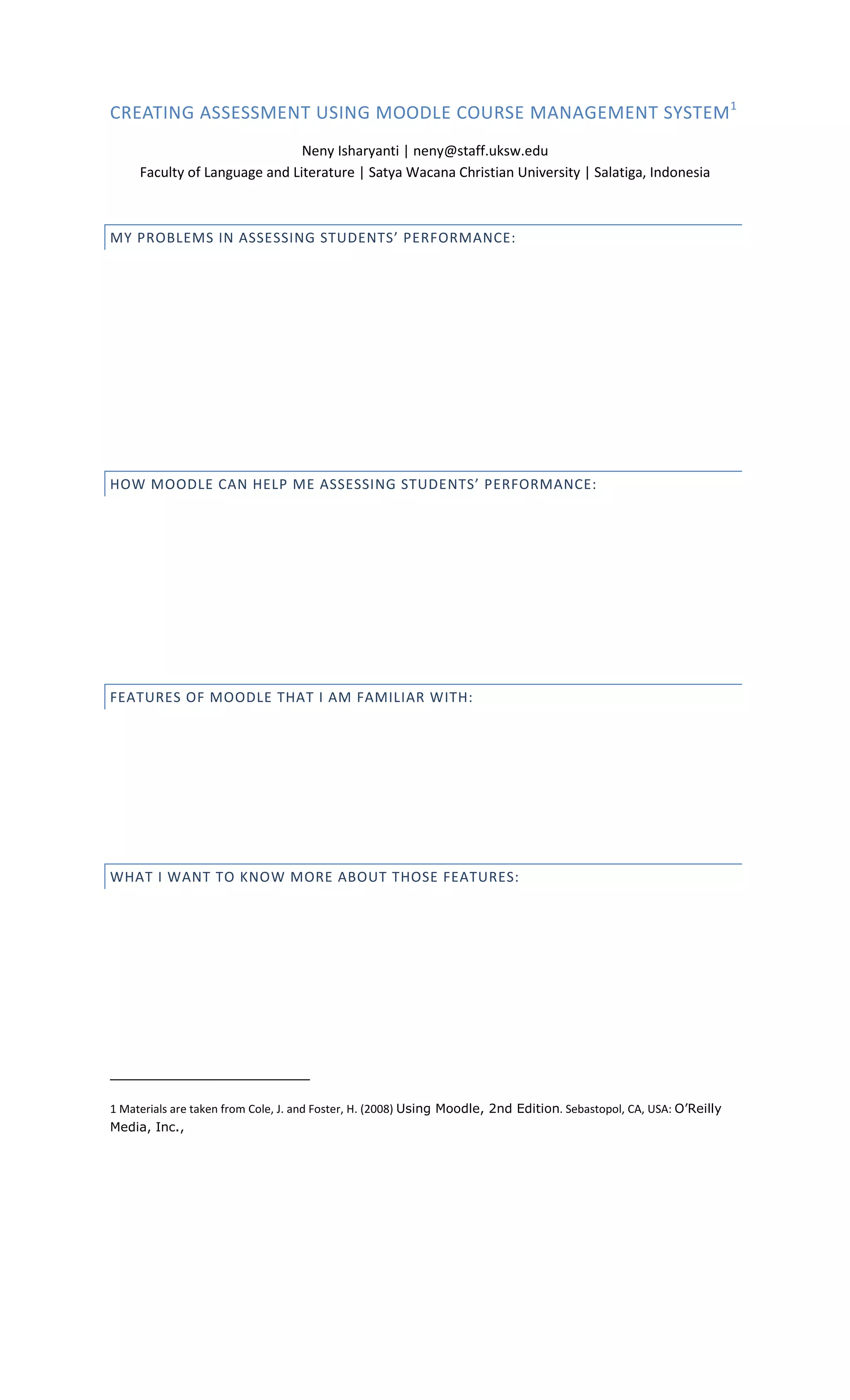 Handout for Creating Online Assessments Using Moodle CMS PowerPoint | PDF