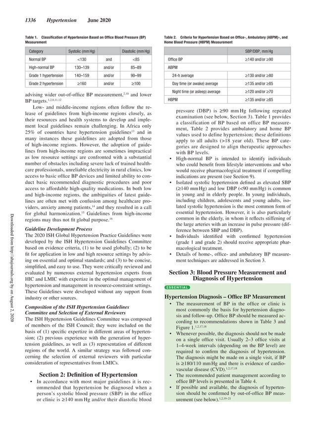 Newest 2020 ISH global hypertension practice guidelines | PDF