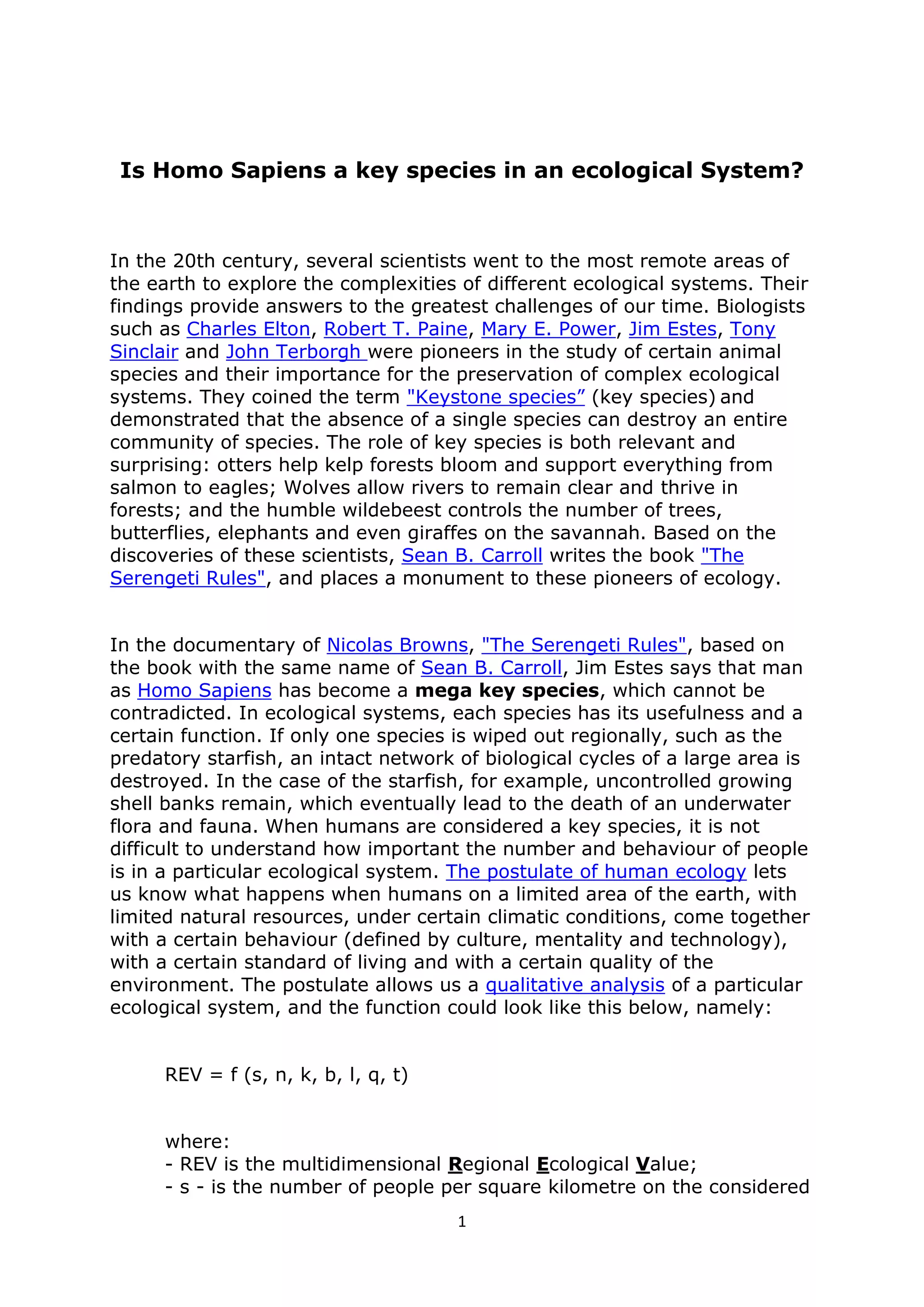 Is homo sapiens a key species in an ecological system? | PDF