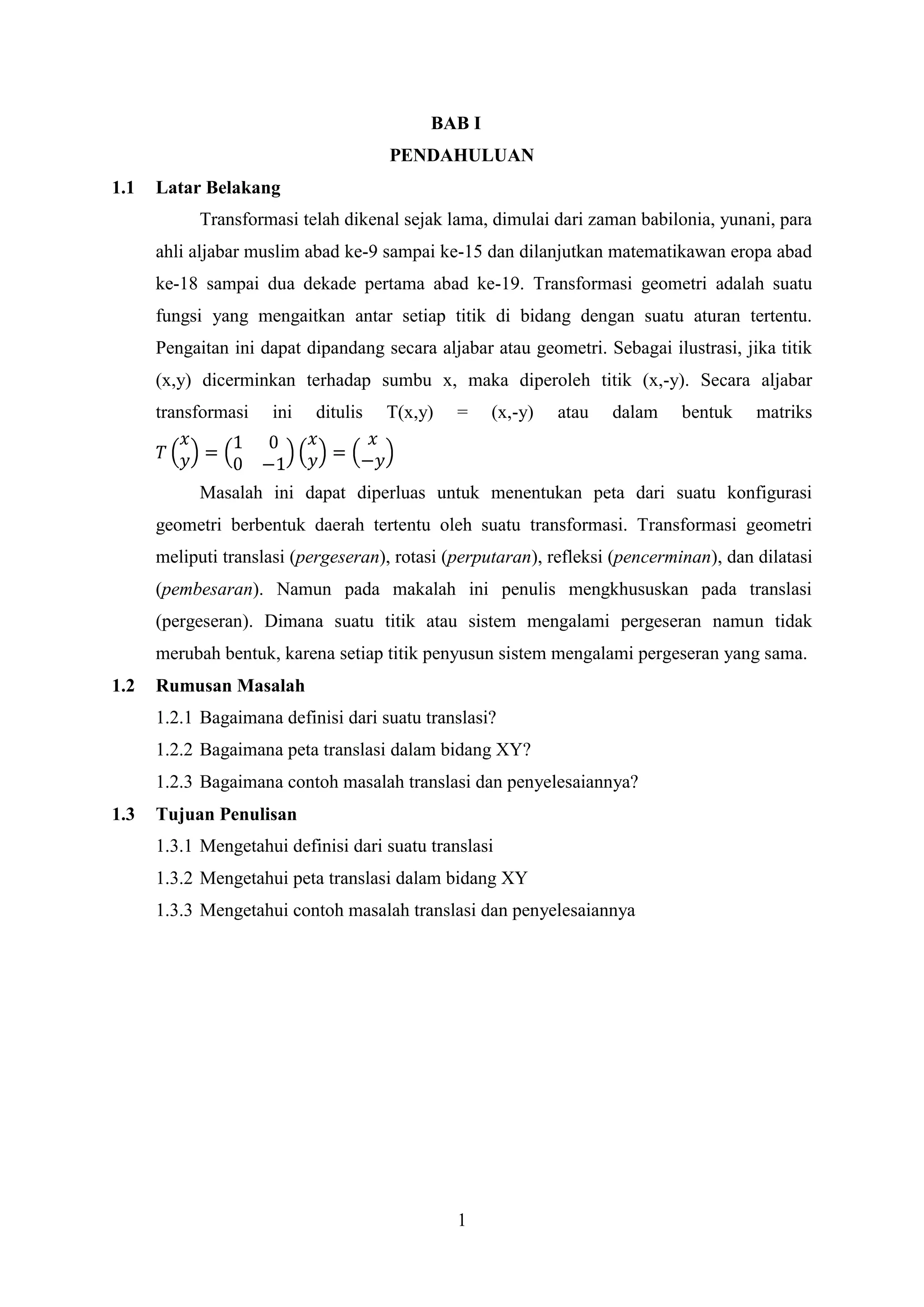 Translasi Geometri Transformasi | DOCX