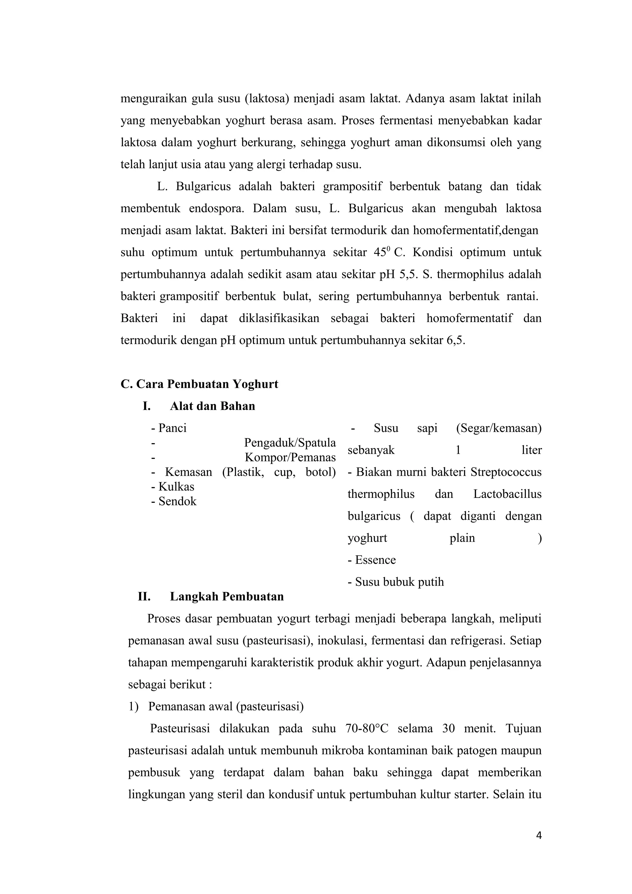 BIOTEKNOLOGI KONVENSIONAL : Pembuatan Yoghurt | DOC