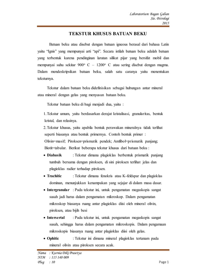 Tekstur khusus batuan beku | PDF