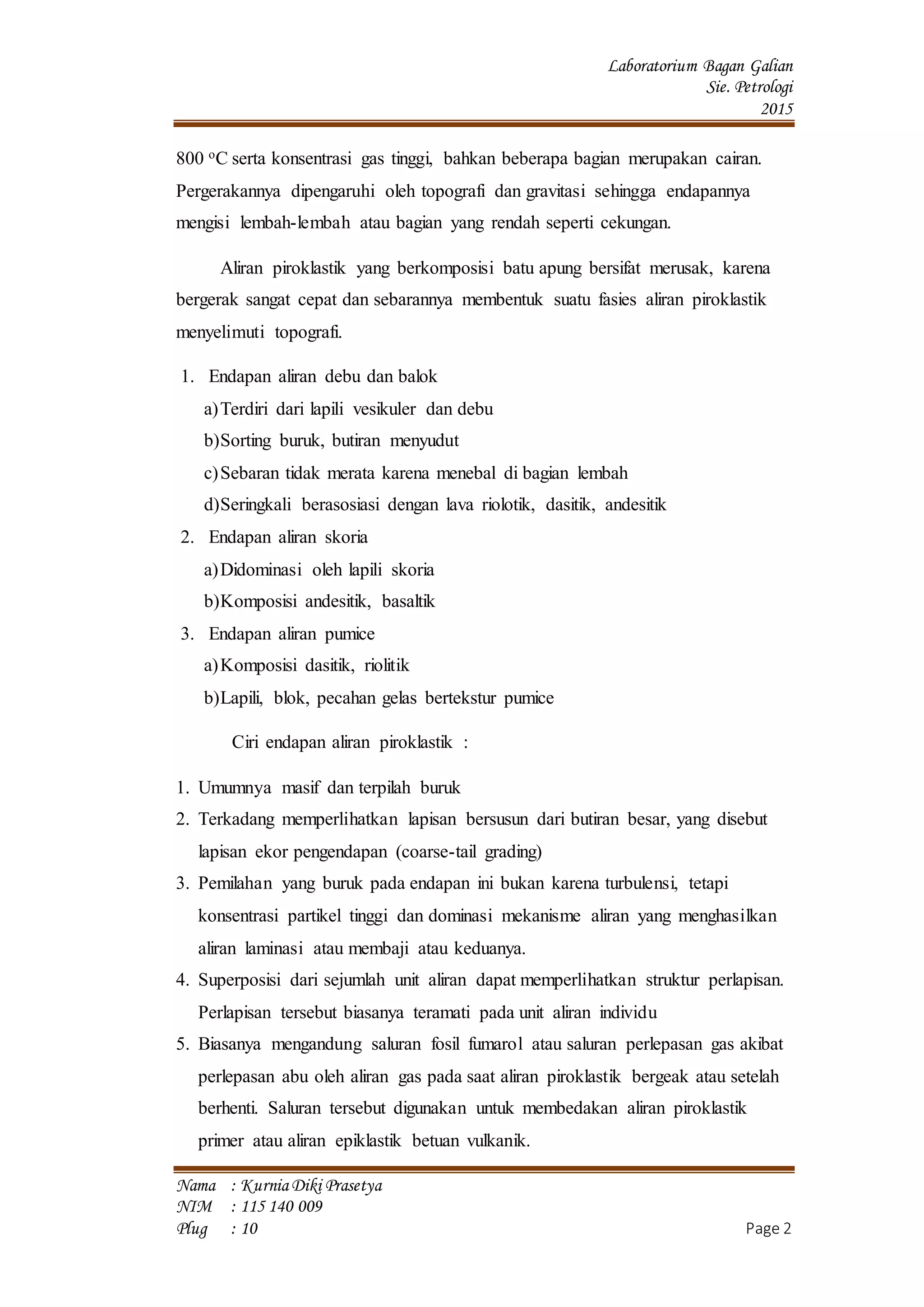 Mekanisme pengendapan flow batuan piroklastik | DOCX