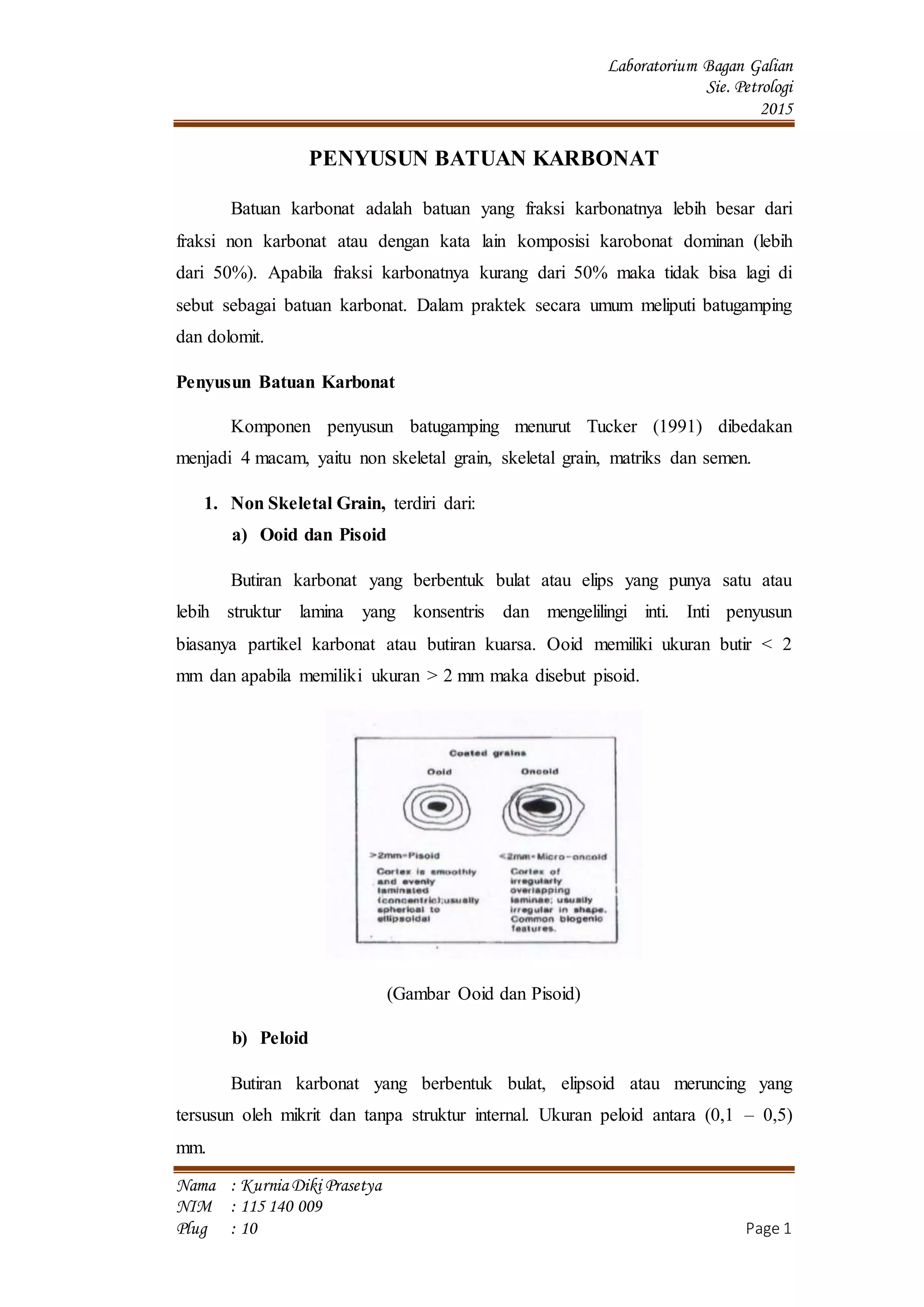 Penyusun batuan karbonat menurut Tucker | DOCX