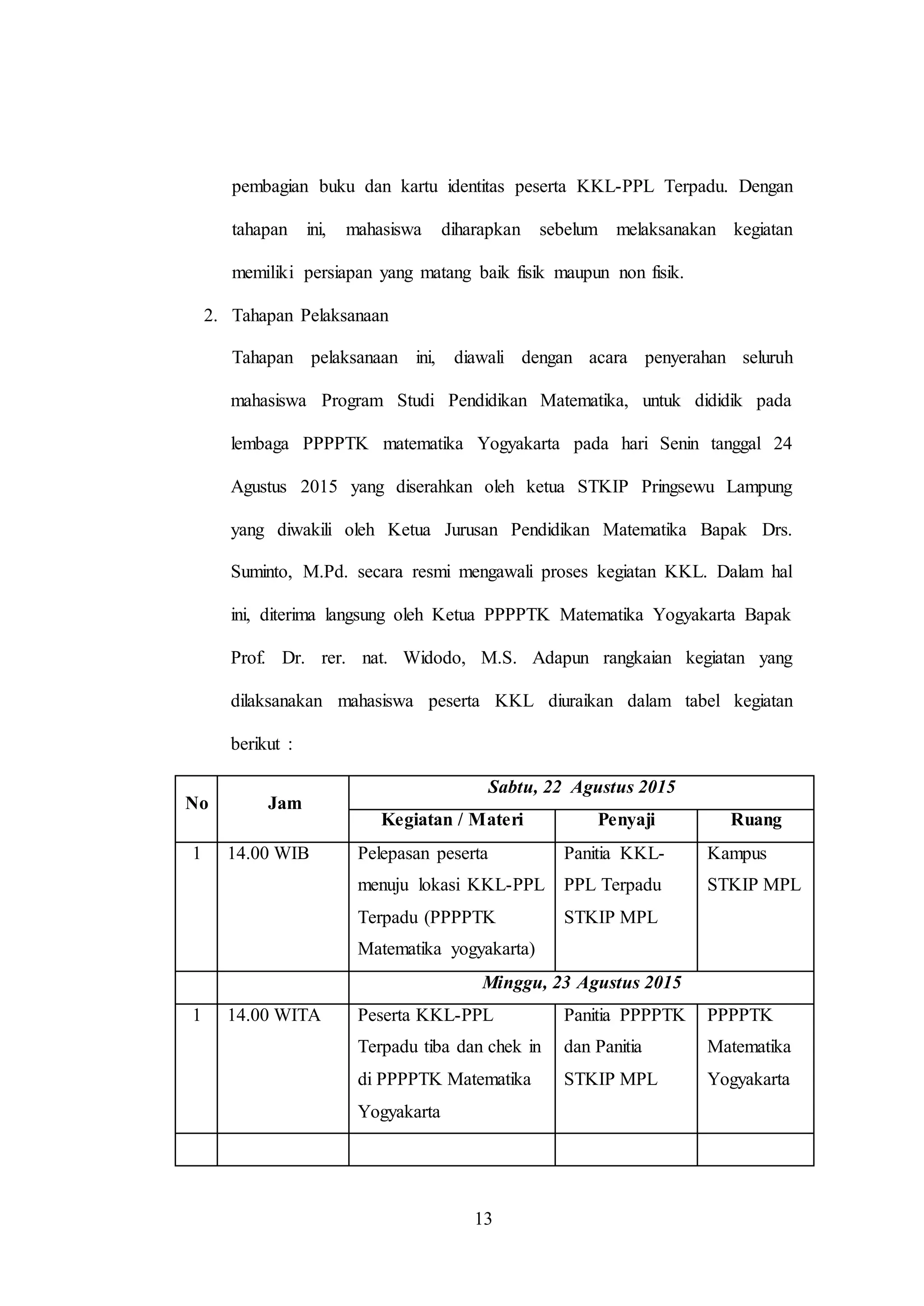 LAPORAN HASIL PELAKSANAAN KULIAH KERJA LAPANGAN- PRAKTEK PENGALAMAN ...