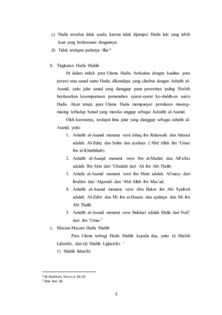 Pembagian Hadis Berdasarkan Kualitas Sanad dan Matan-nya | DOCX
