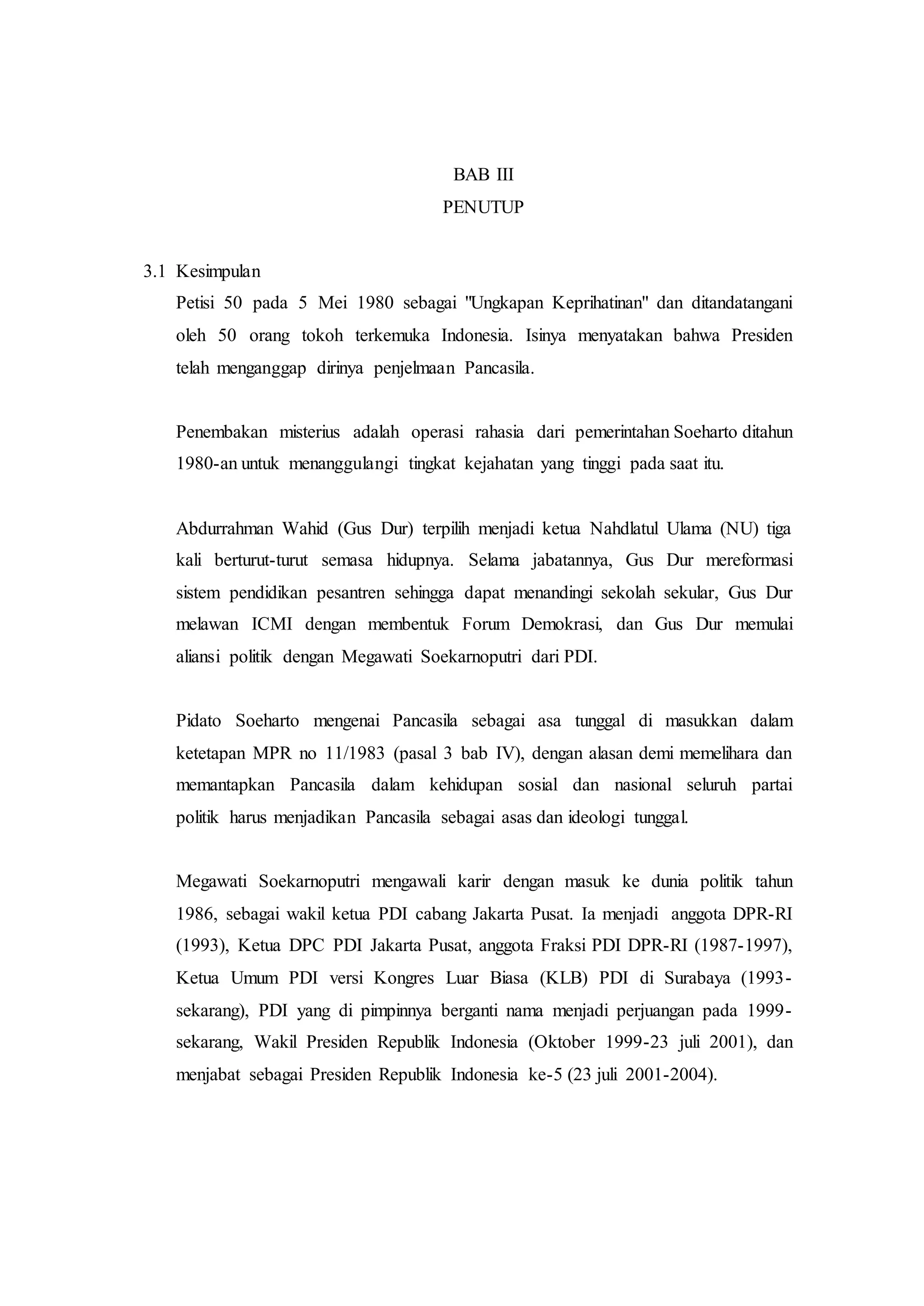 Peristiwa Bersejarah Di Indonesia Tahun 1980-an (Makalah) | DOCX
