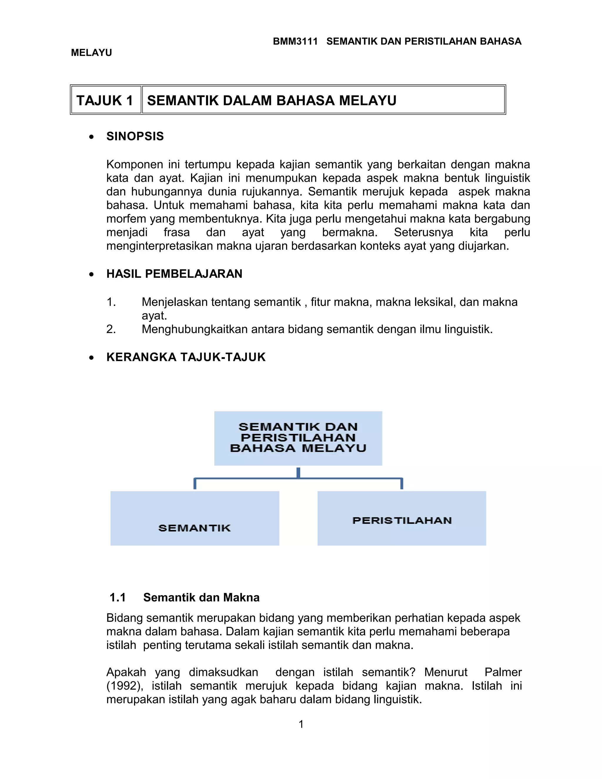 Isi pelajaran-semantik-dan-peristilhan-bahasa-melayu-psgr-bmm3111-1 | DOC
