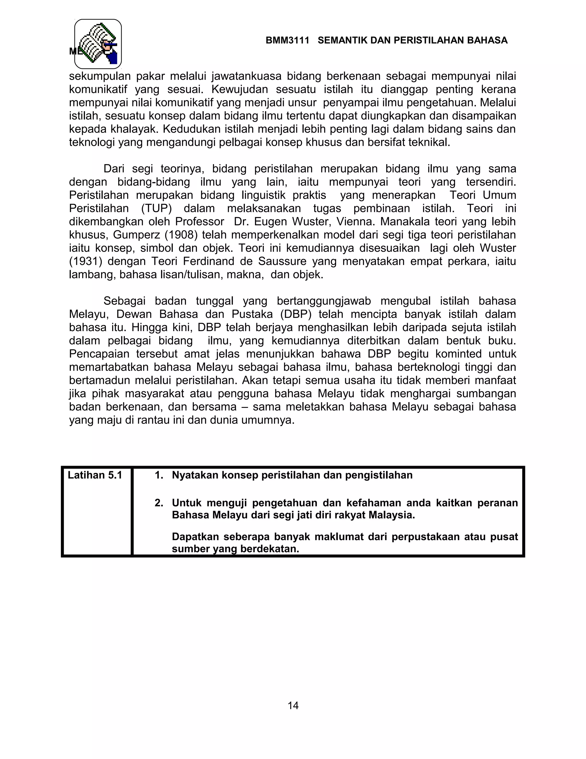 Isi pelajaran-semantik-dan-peristilhan-bahasa-melayu-psgr-bmm3111-1 | DOC