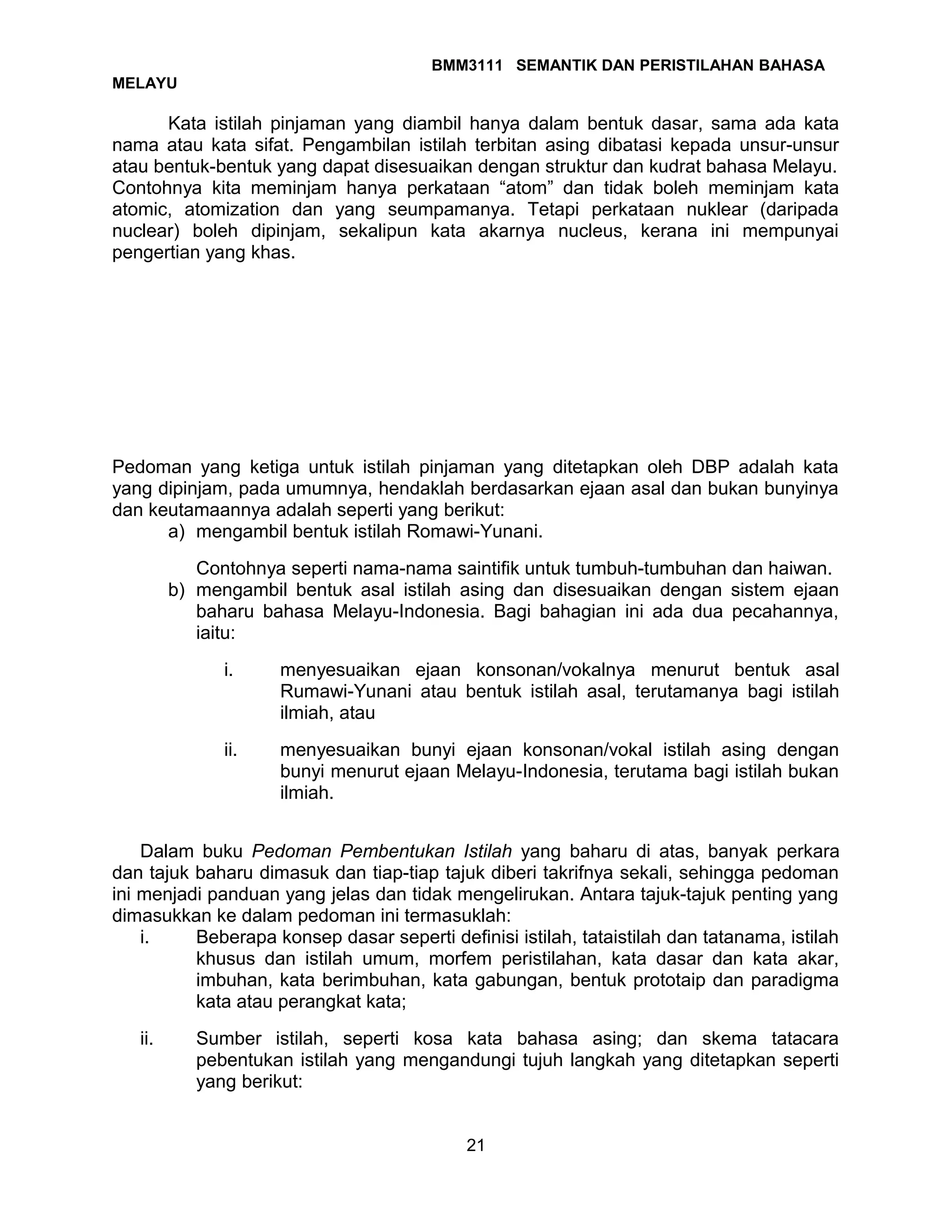 Isi pelajaran-semantik-dan-peristilhan-bahasa-melayu-psgr-bmm3111-1 | DOC