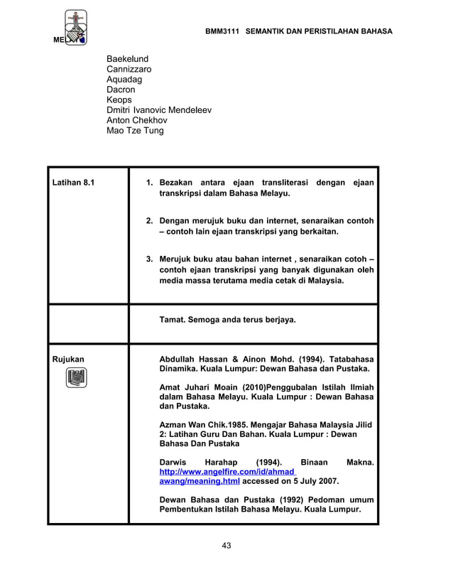 Isi pelajaran-semantik-dan-peristilhan-bahasa-melayu-psgr-bmm3111-1 | DOC