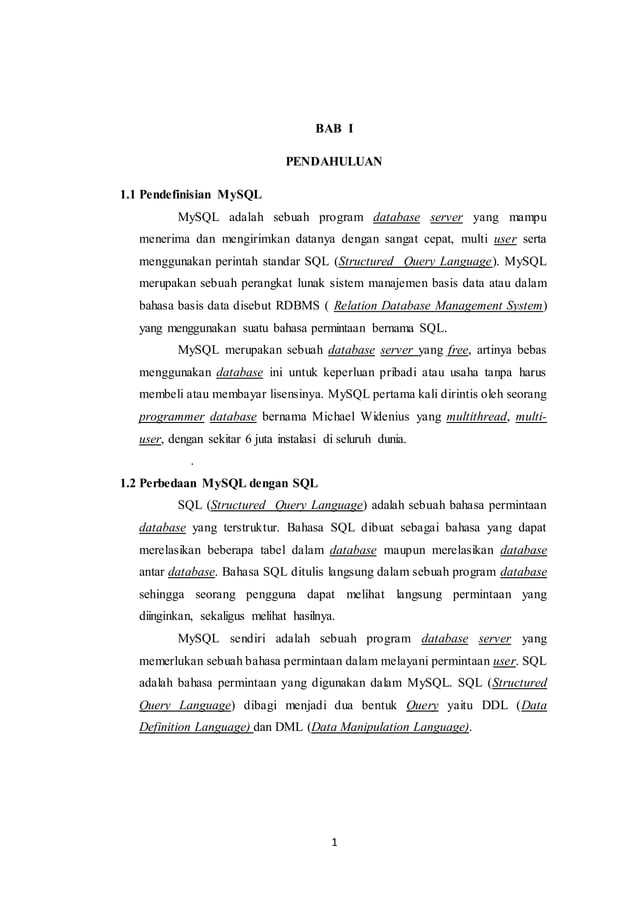 Laporan Praktikum Basis Data Modul I-Membangun Database SQL Pada MYSQL ...