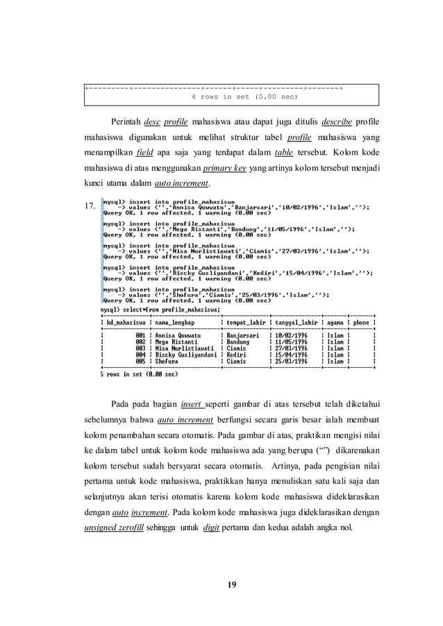 Laporan Praktikum Basis Data Modul II-Primary Key | PDF