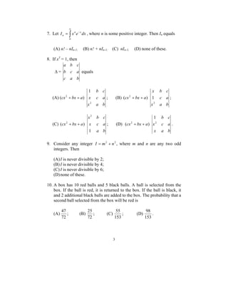 ISI MSQE Entrance Question Paper (2006) | PDF