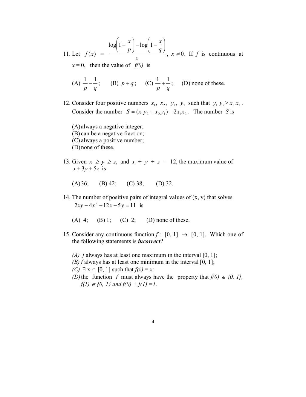 ISI MSQE Entrance Question Paper (2006)