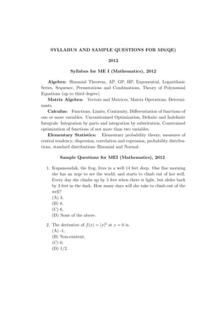 ISI MSQE Entrance Question Paper (2012) | PDF