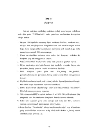 Laporan Praktikum Basis Data Modul IV-Membuat Database Pada PHPMYADMIN ...