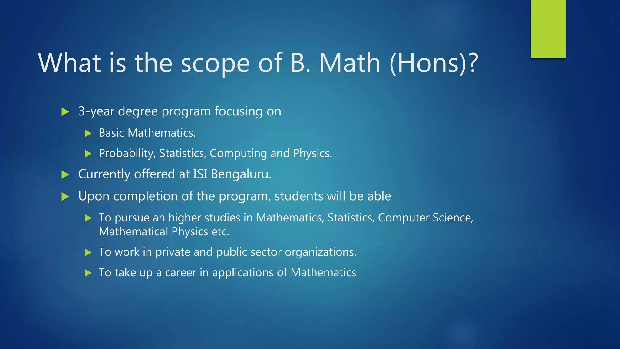 ISI Bachelor of Mathematics (B. Math) Information | PPTX