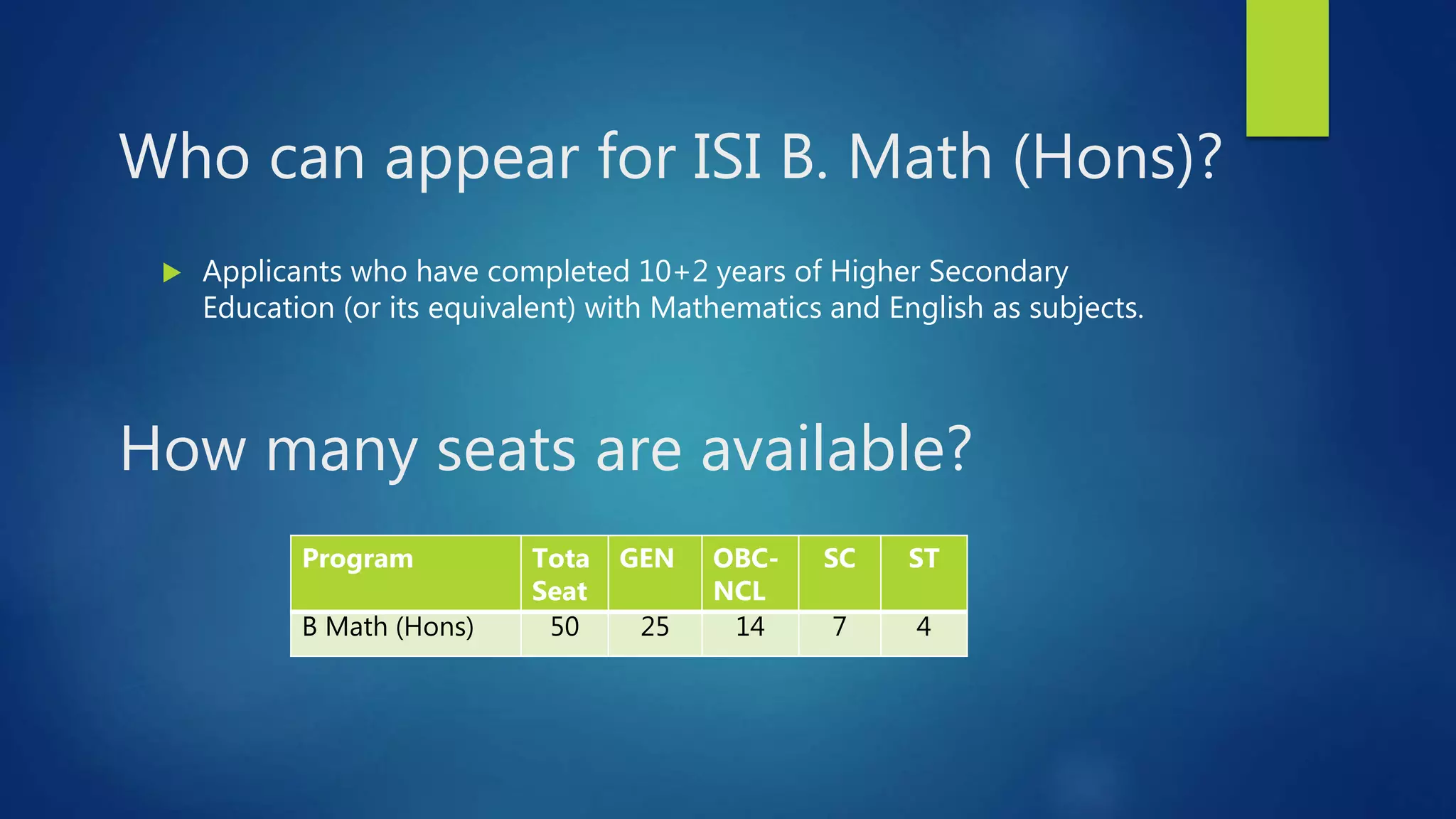 ISI Bachelor of Mathematics (B. Math) Information | PPTX