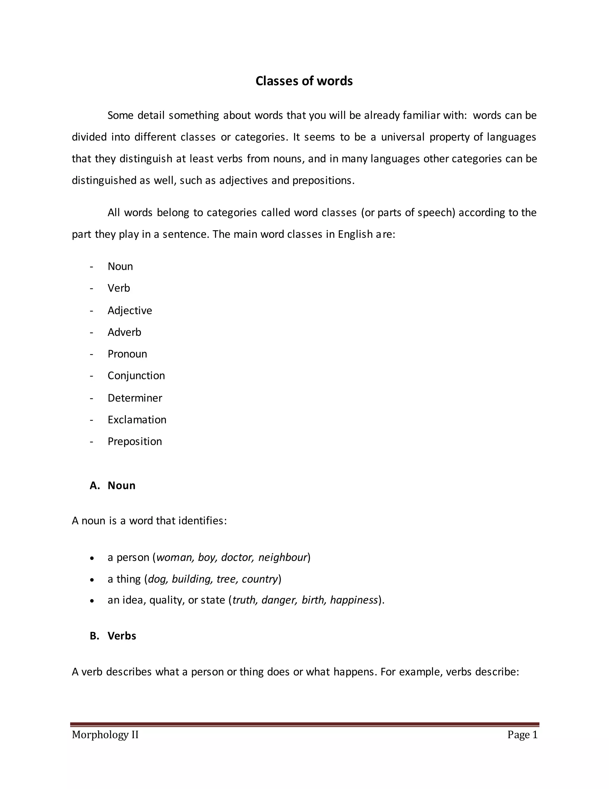 Classes of Words | PDF