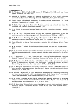 Teachers' Capacity Building And Productivity in Secondary Schools in Ondo North Senatorial ...