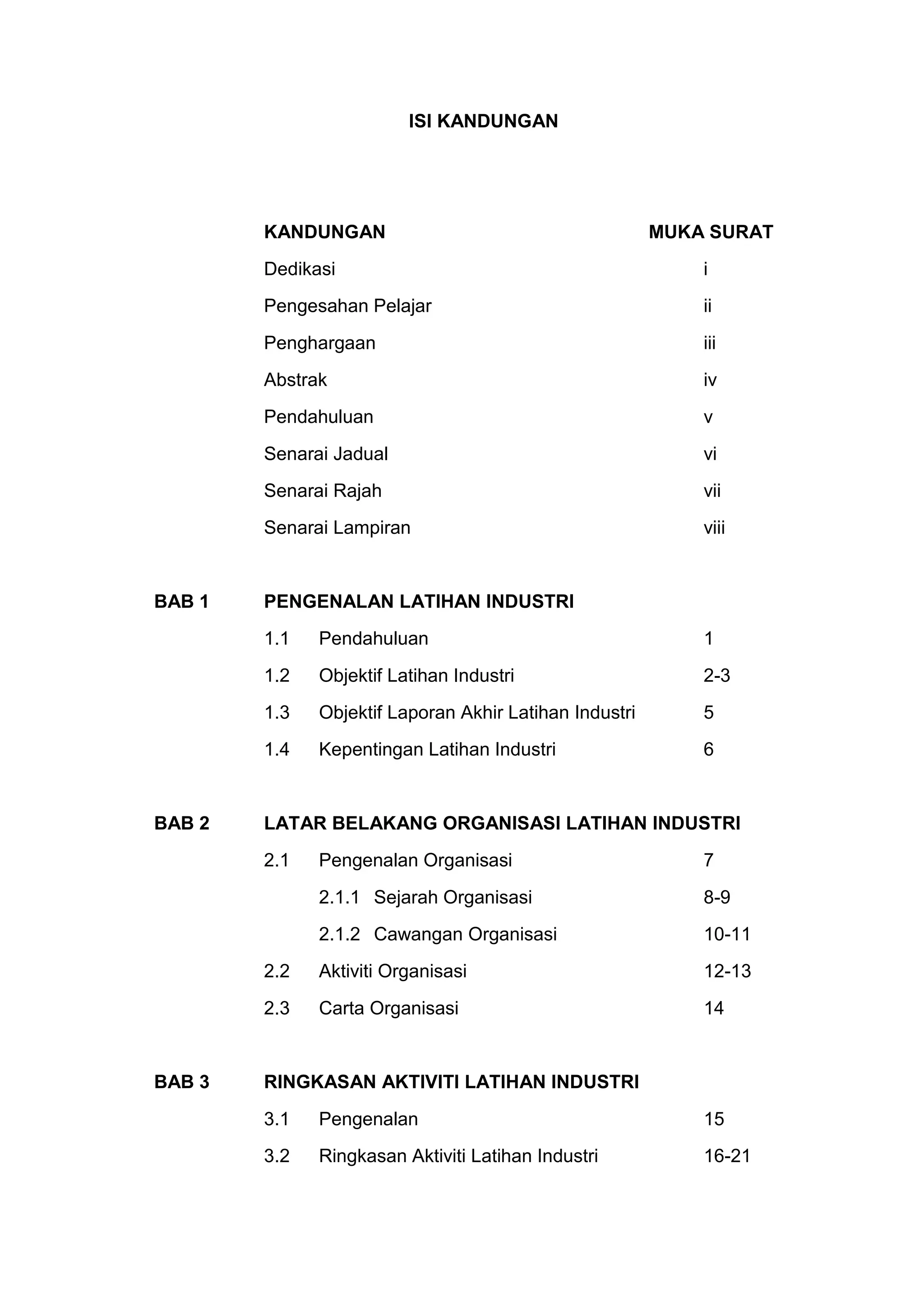 Isi Kandungan Latihan Industri | DOCX