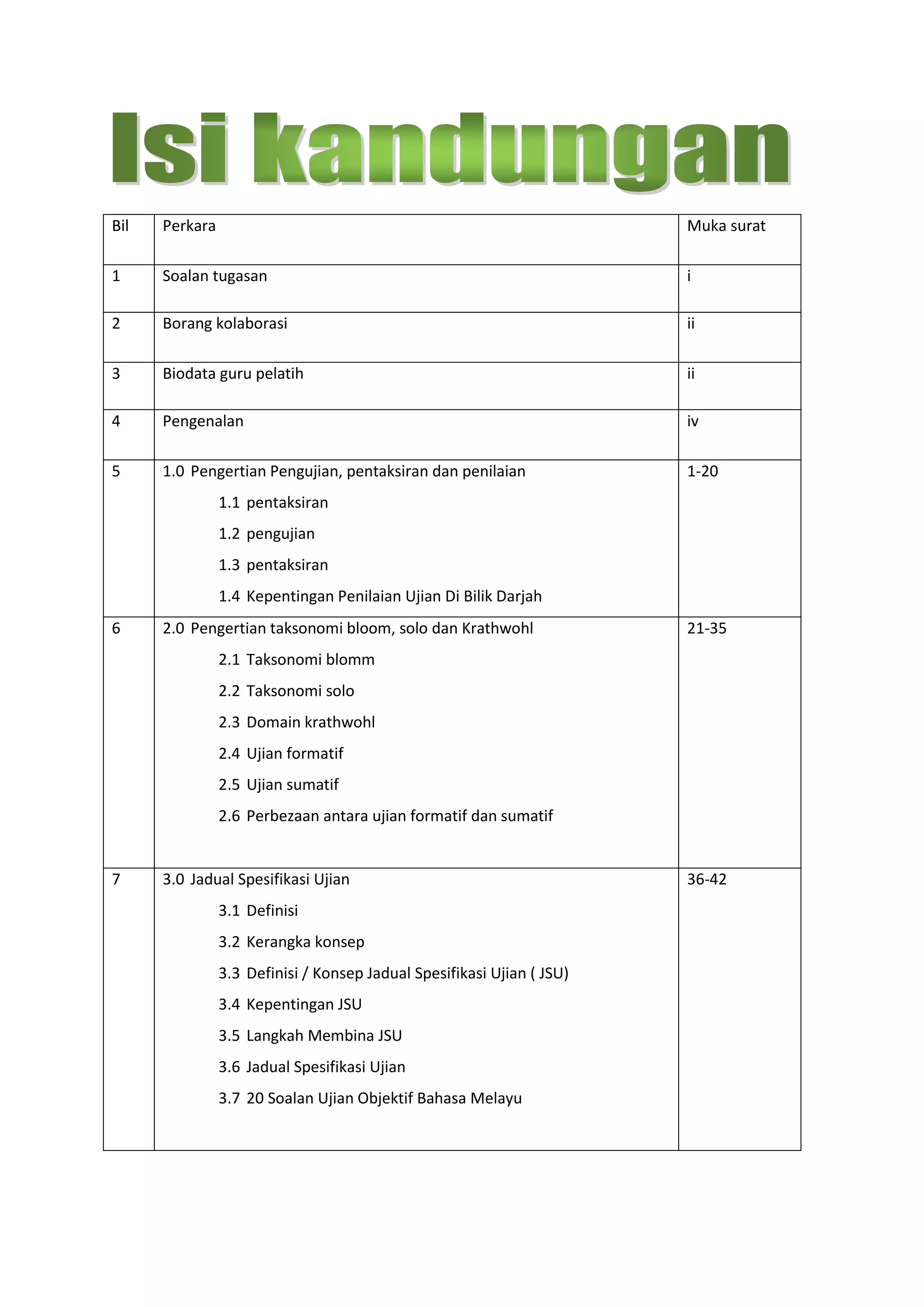 Isi kandungan | DOCX
