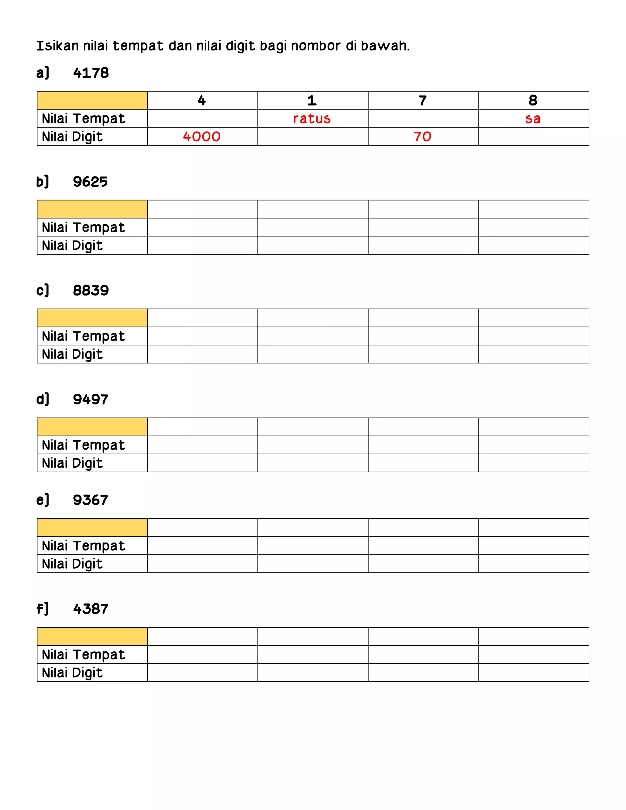 Latih Tubi Nilai Tempat dan Nilai Digit vers1 | PDF