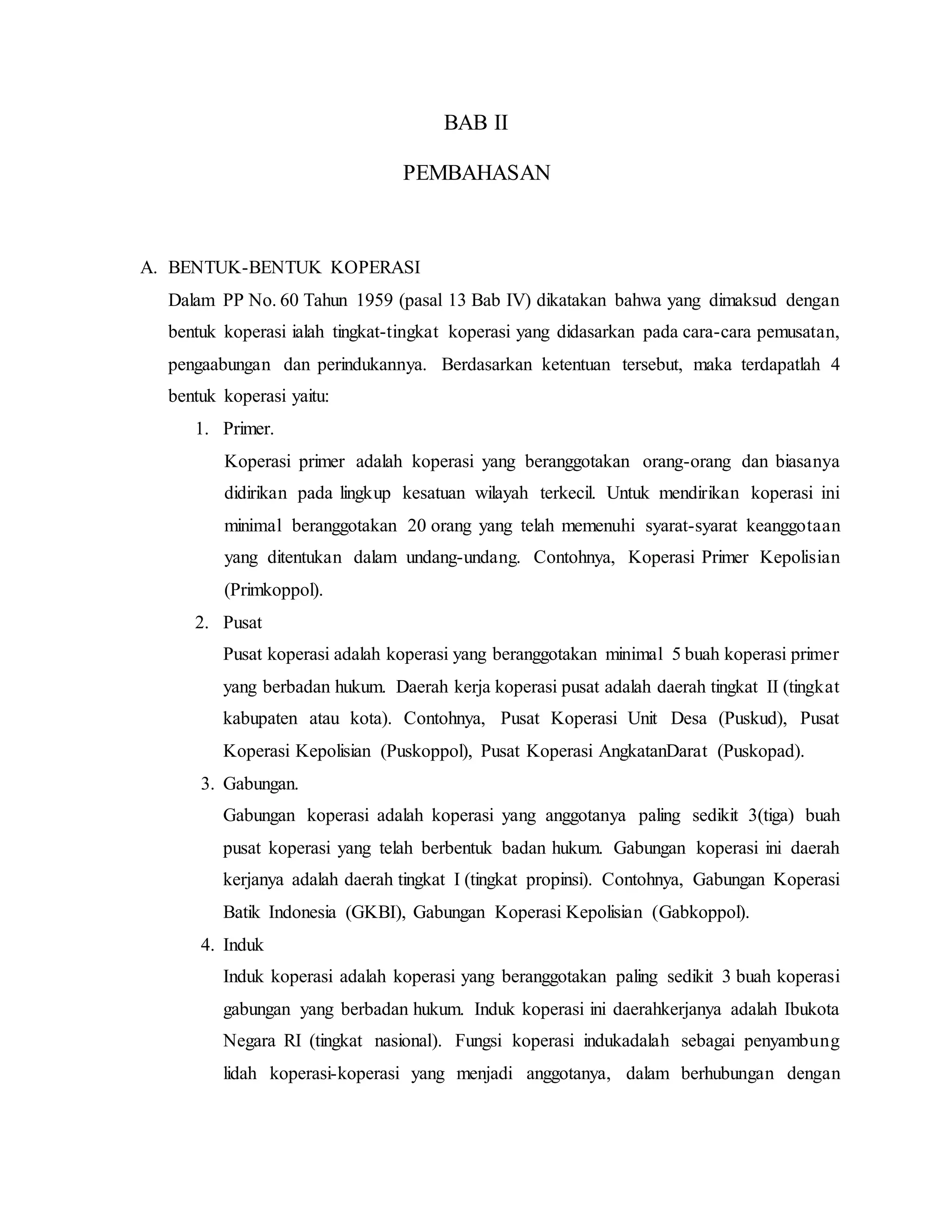Isi kelompok 6 bab ii pembahasan bentuk bentuk koperasi | PDF