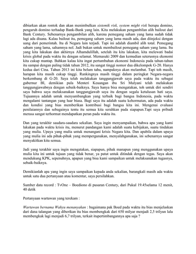 Isi konferensi pers Boediono sesudah diperiksa KPK | PDF