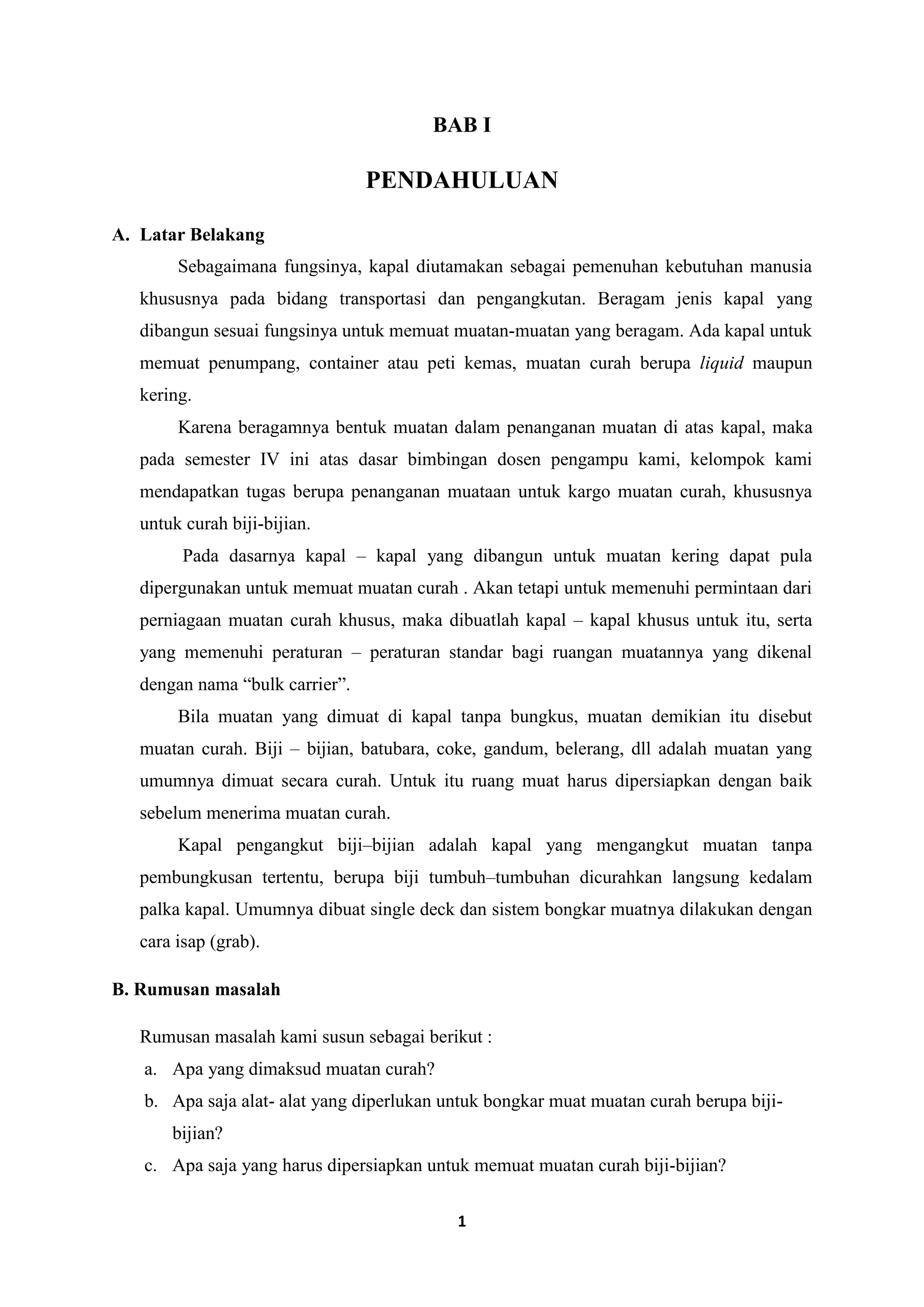 penanganan muatan curah biji-bijian ( bulk grain cargo) | DOCX