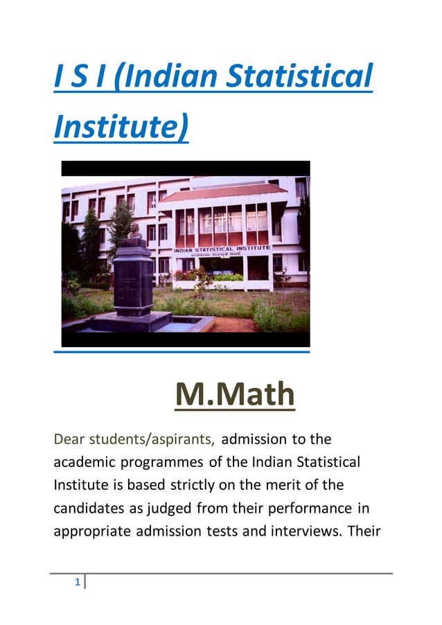 ISI B.MATH ENTREANCE COACHING TUITION CLASSES LIVE AND ONLINE | PDF