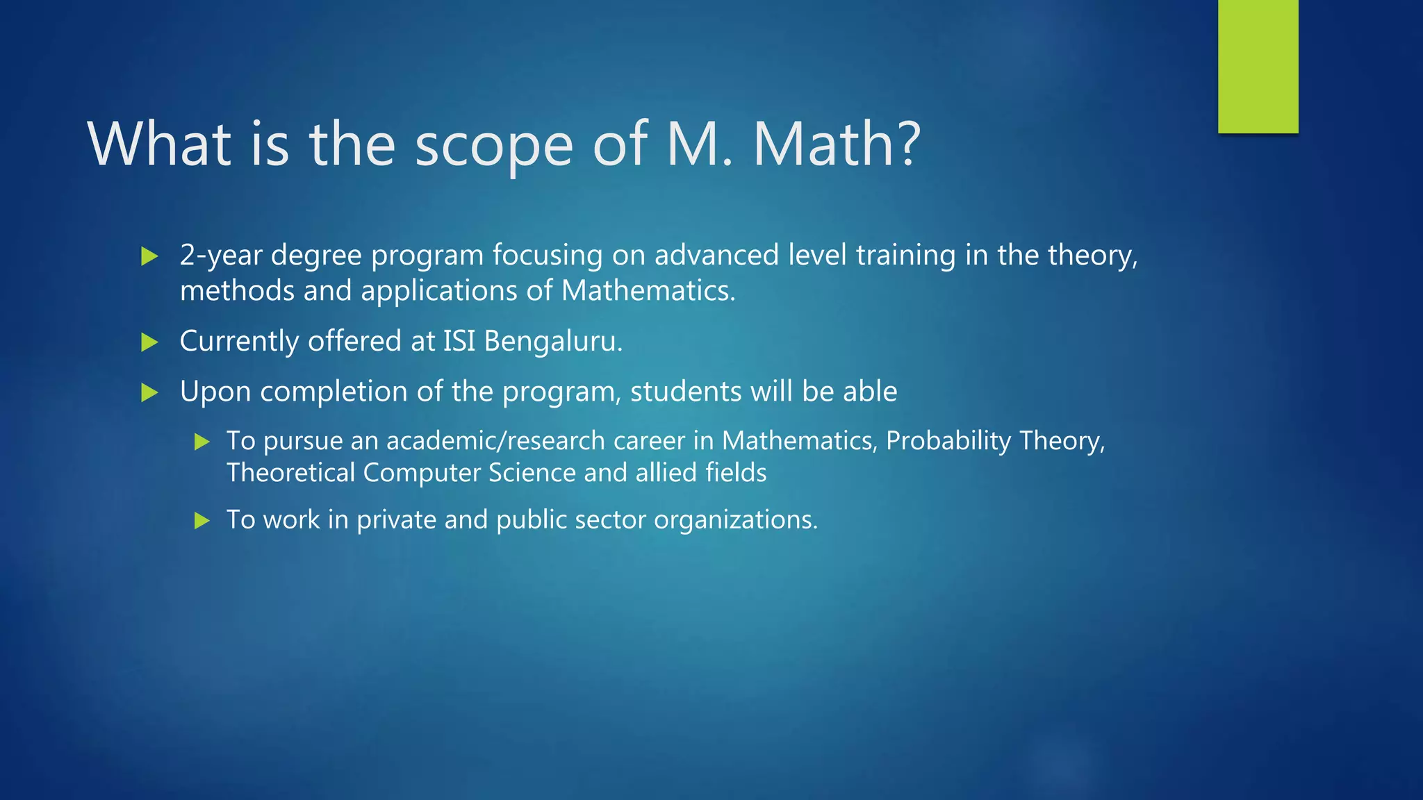 ISI Master of Mathematics (M. Math) Information | PPT
