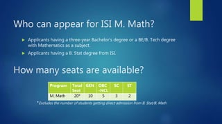 ISI Master of Mathematics (M. Math) Information | PPT