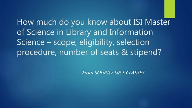 ISI Master of Science in Library and Information Science (MSLIS ...