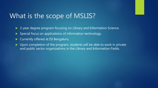 ISI Master of Science in Library and Information Science (MSLIS ...