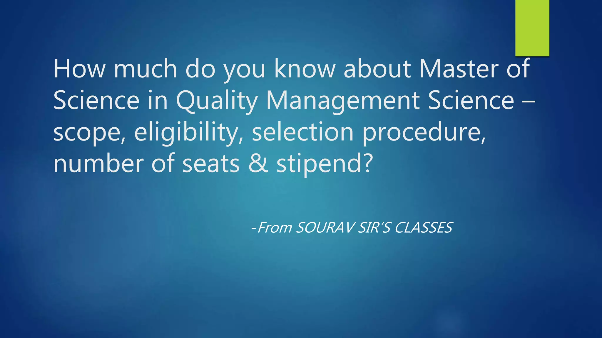 ISI Master of Science in Quality Management Science (MSQMS) Information ...