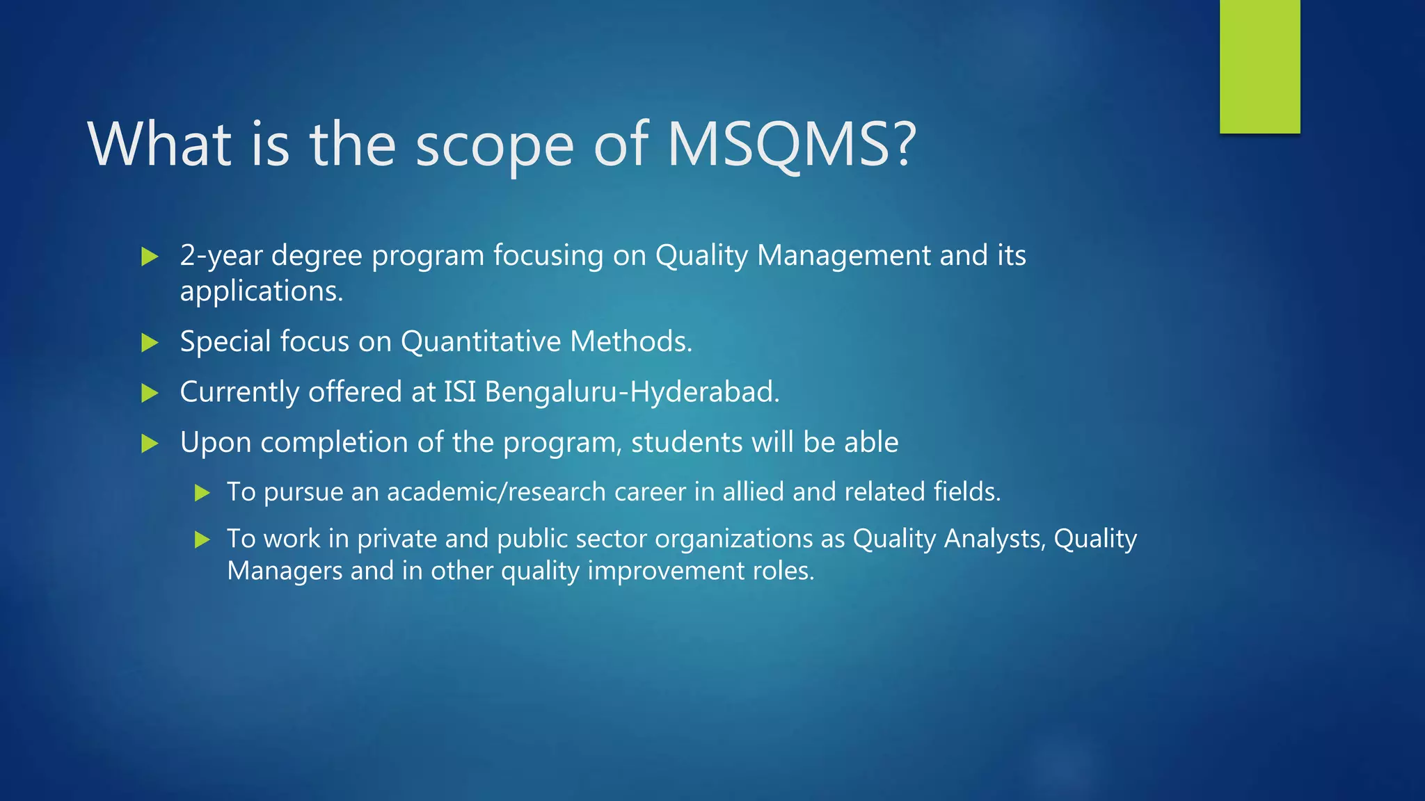 ISI Master of Science in Quality Management Science (MSQMS) Information ...