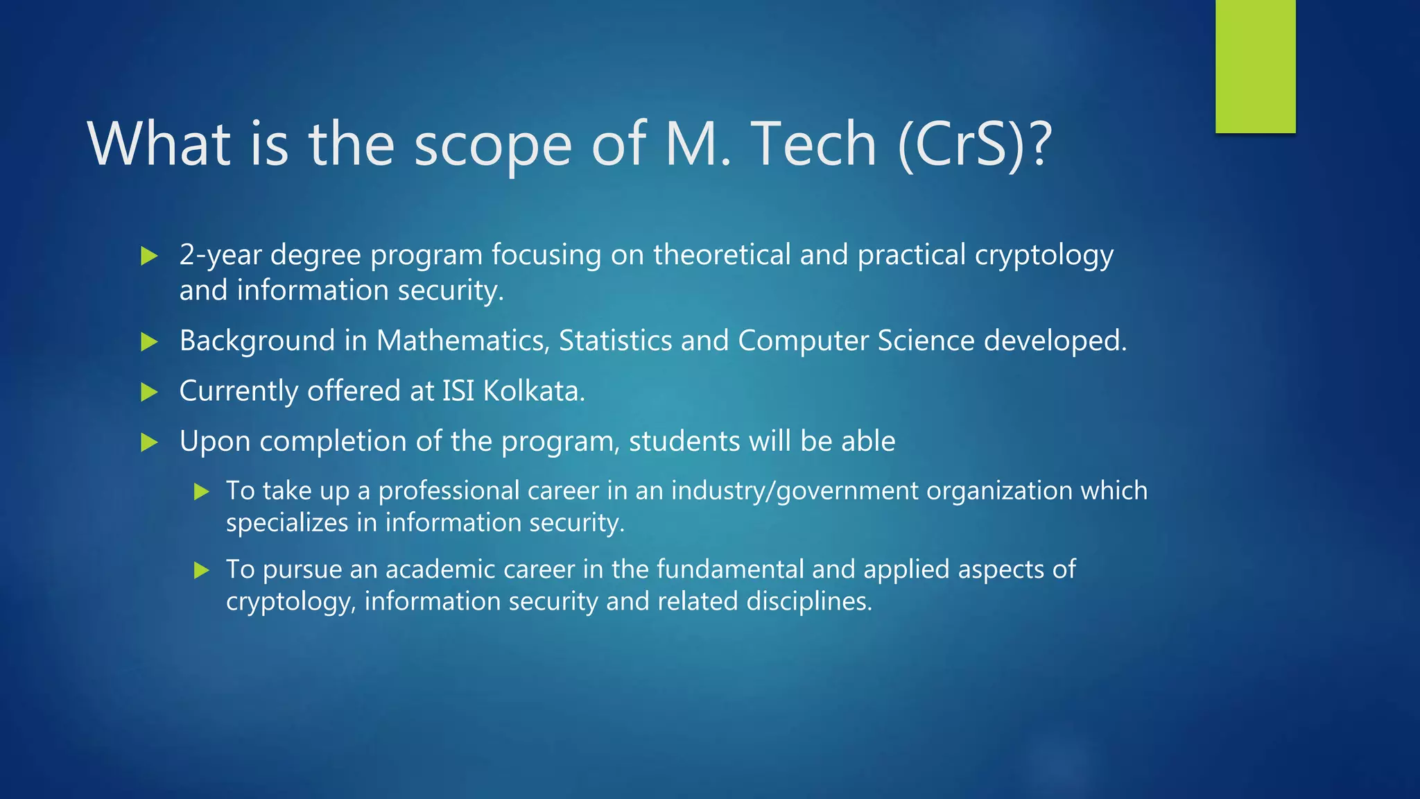 ISI Master of Technology in Cryptology and Security (M. Tech CrS ...