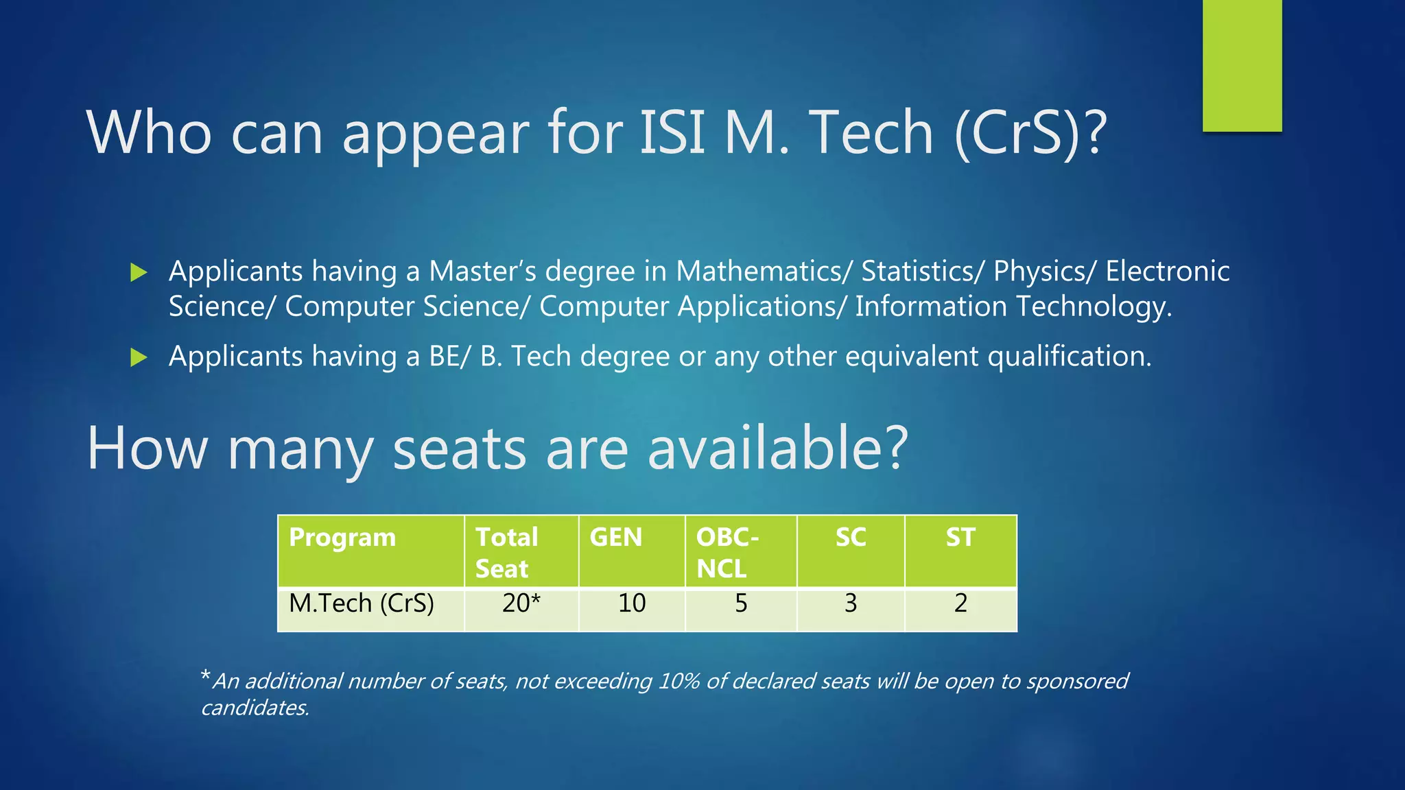 ISI Master of Technology in Cryptology and Security (M. Tech CrS) Information | PPTX