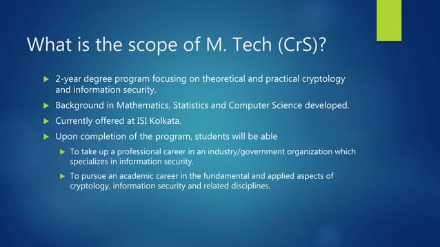 ISI Master of Technology in Cryptology and Security (M. Tech CrS) Information | PPTX ...