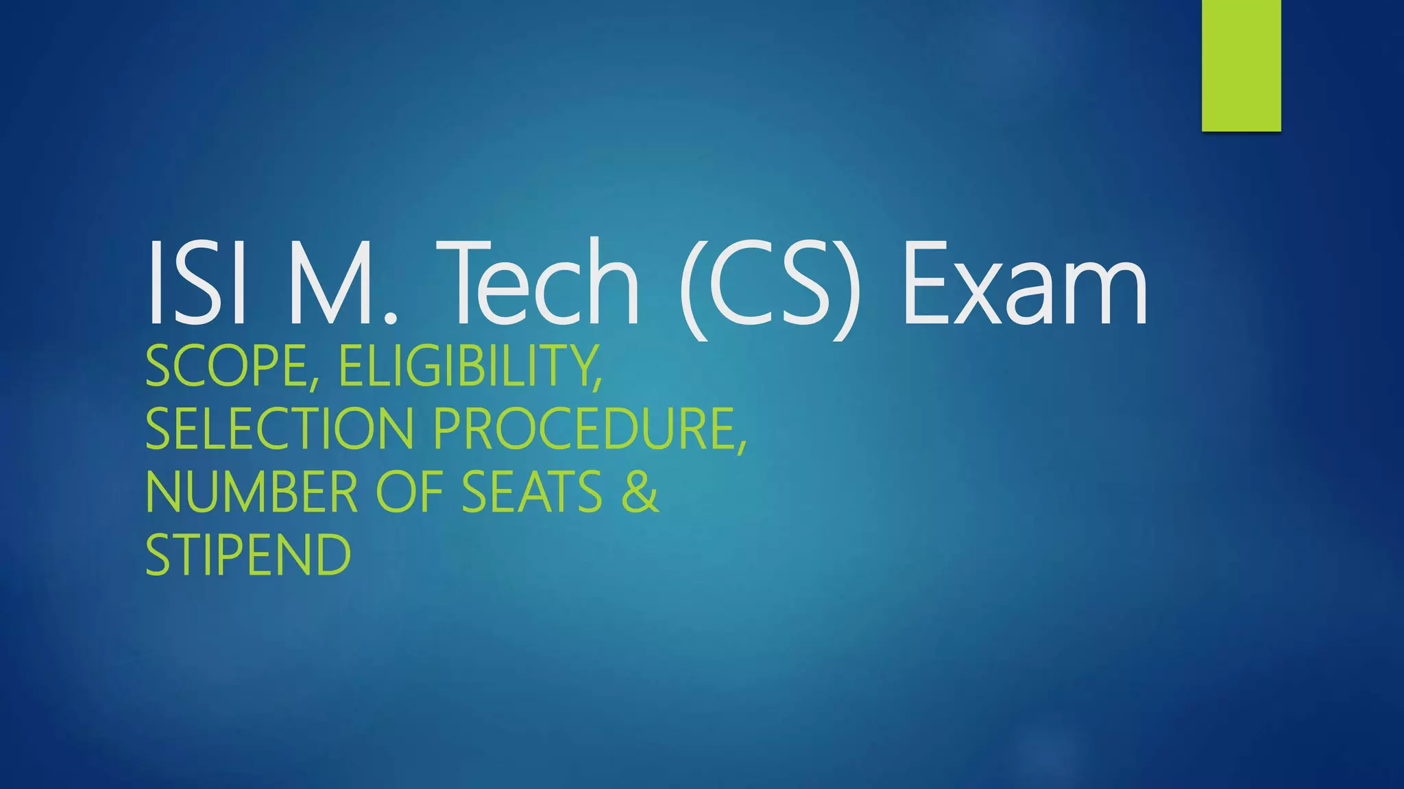 ISI Master of Technology in Computer Science (M. Tech CS) Information ...