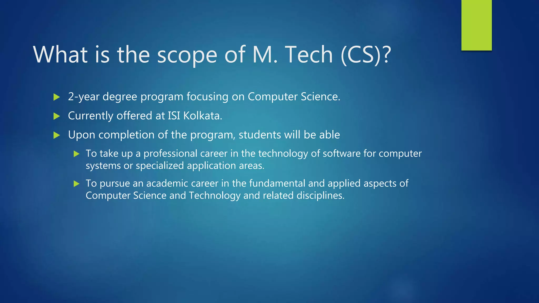 ISI Master of Technology in Computer Science (M. Tech CS) Information ...
