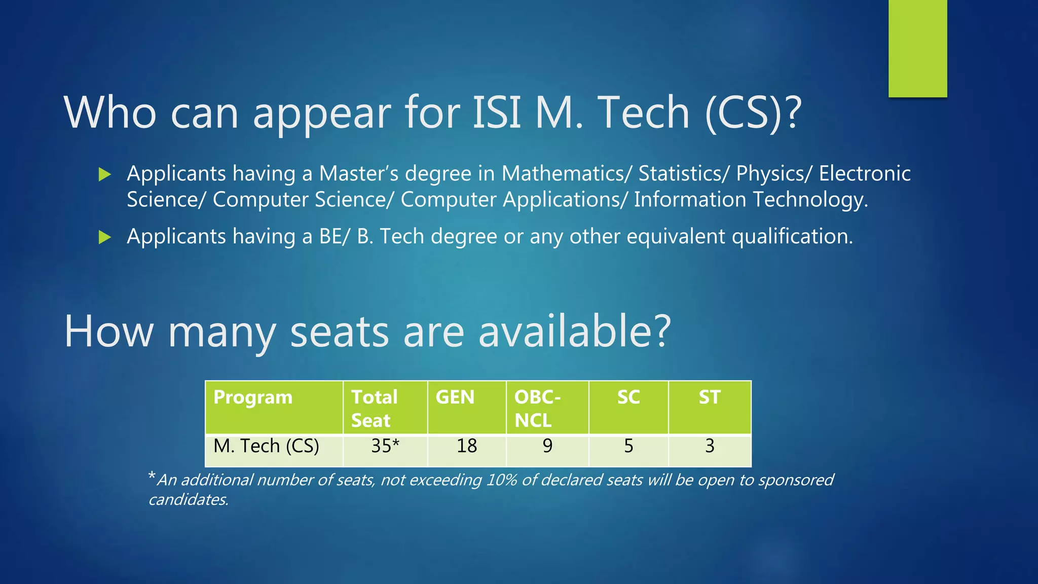 ISI Master of Technology in Computer Science (M. Tech CS) Information ...