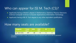 ISI Master of Technology in Computer Science (M. Tech CS) Information ...