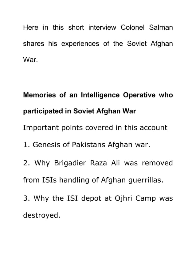 ISI OFFICER ON SOVIET AFGHAN WAR, GENERAL ZIA, AKHTAR ABDUL RAHMAN ...