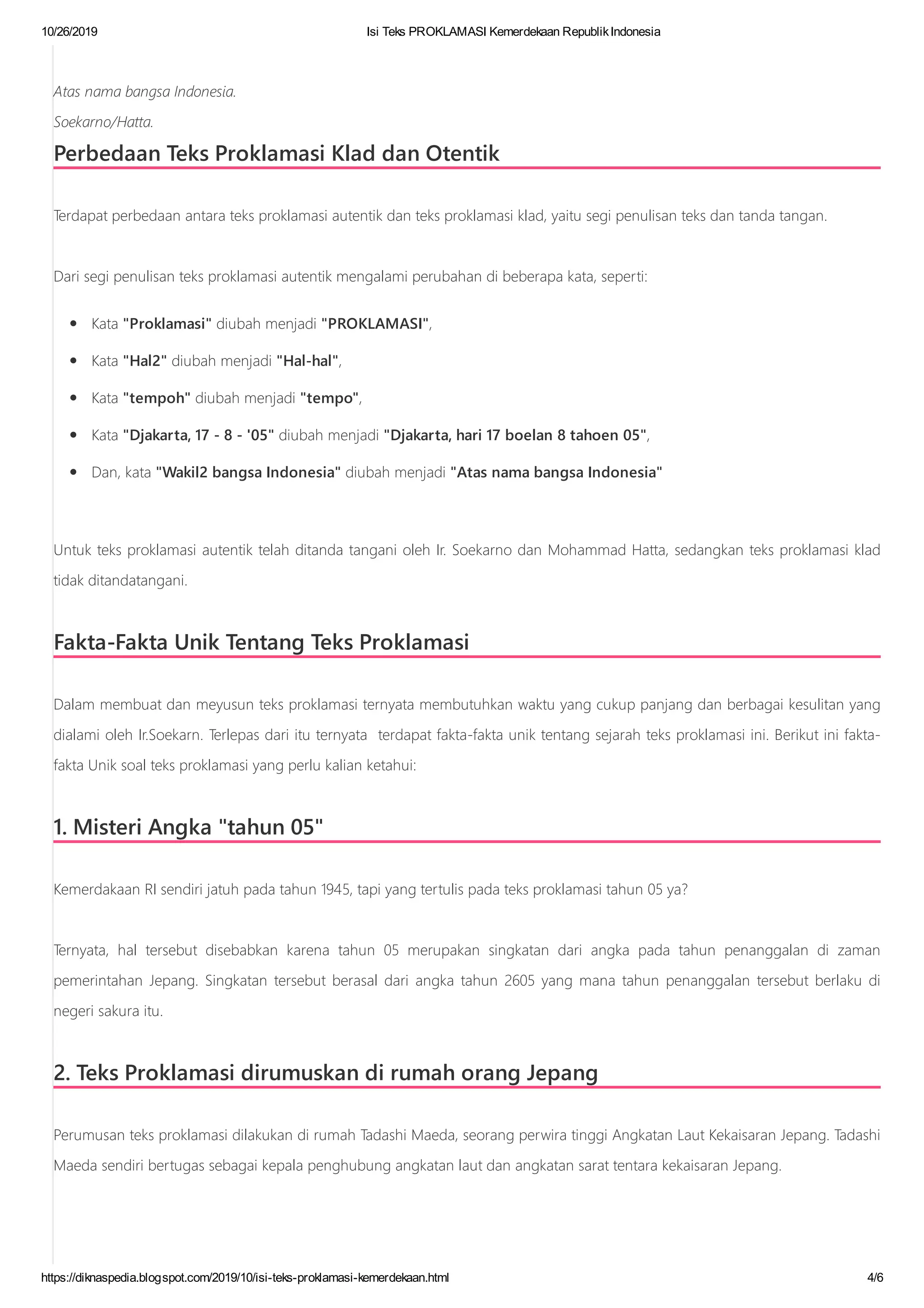 Isi naskah teks proklamasi kemerdekaan republik indonesia | PDF