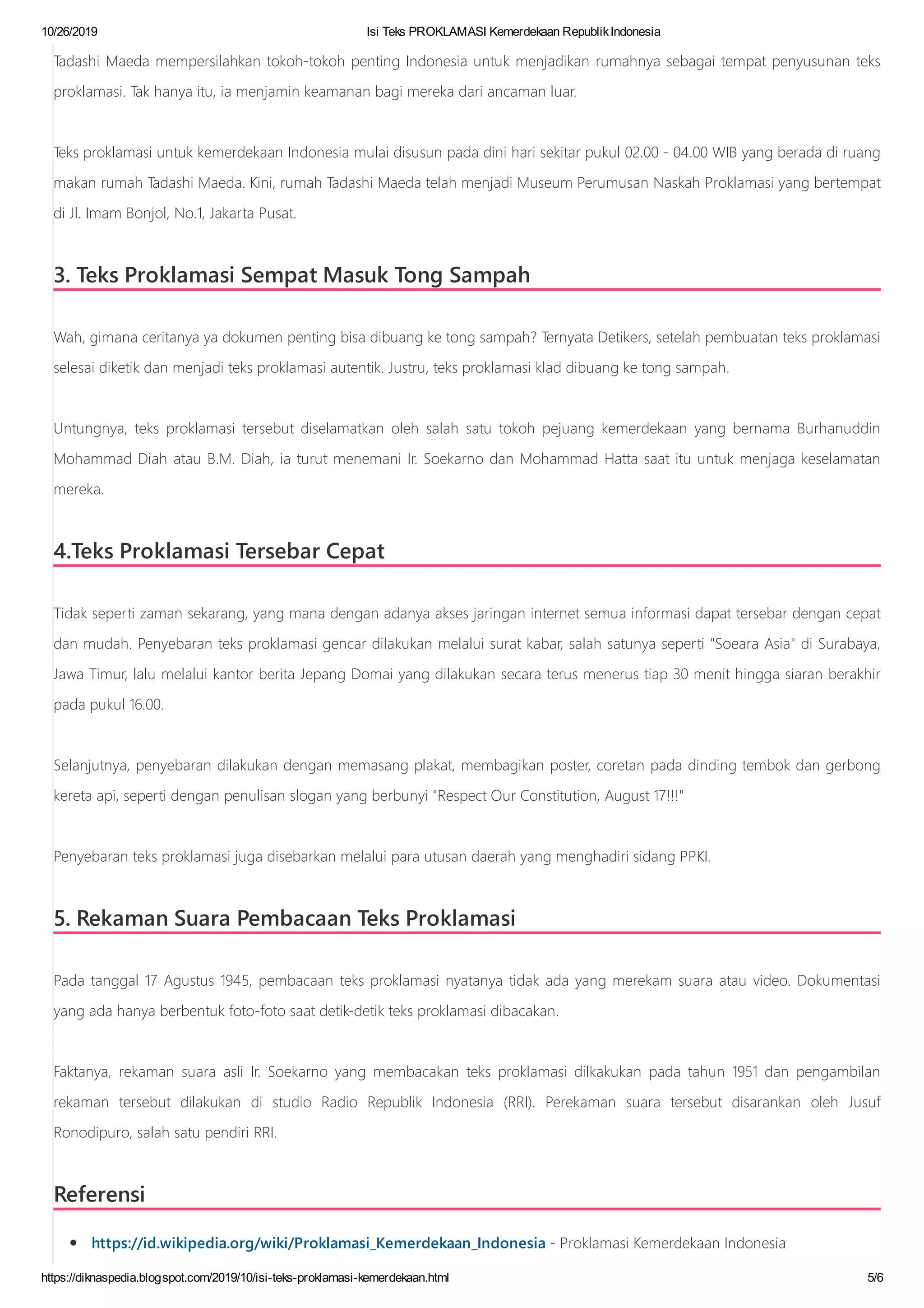 Isi naskah teks proklamasi kemerdekaan republik indonesia | PDF
