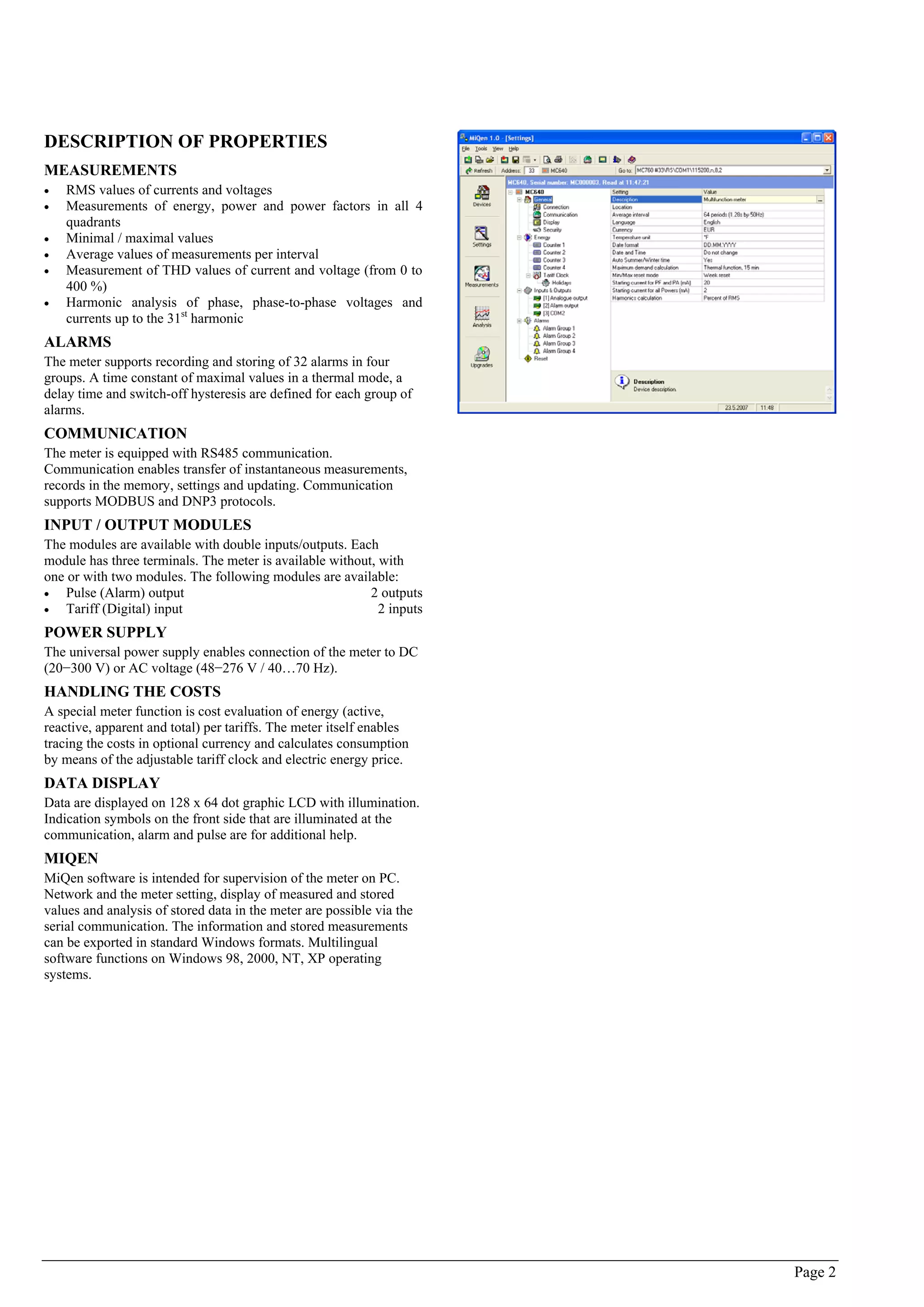 Iskra MC 640 Multifunction Meter Datasheet Manual | PDF