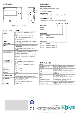 Iskra MC 640 Multifunction Meter Datasheet Manual | PDF